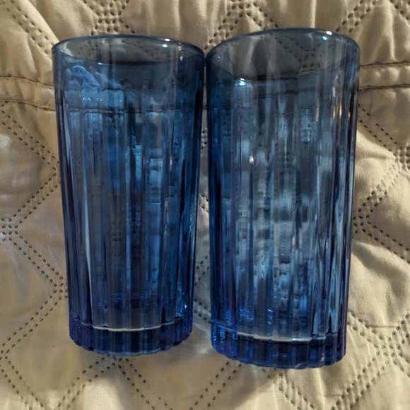 unmarked | Dining | Cobalt Blue Vertical Ribbed Flat Glass Tumblers 2 ...
